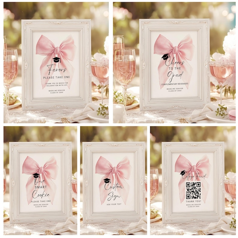 20 Pink Coquette Bow Graduation Signs Bundle: Class of 2026, Welcome ...