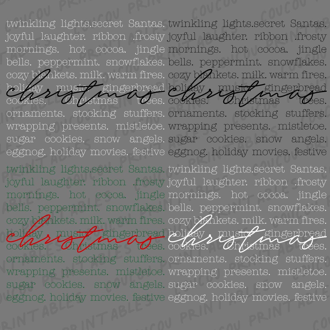 Christmas Words Typography 4 SVG & 4 PNG Bundle | Winter Cozy Wording ...