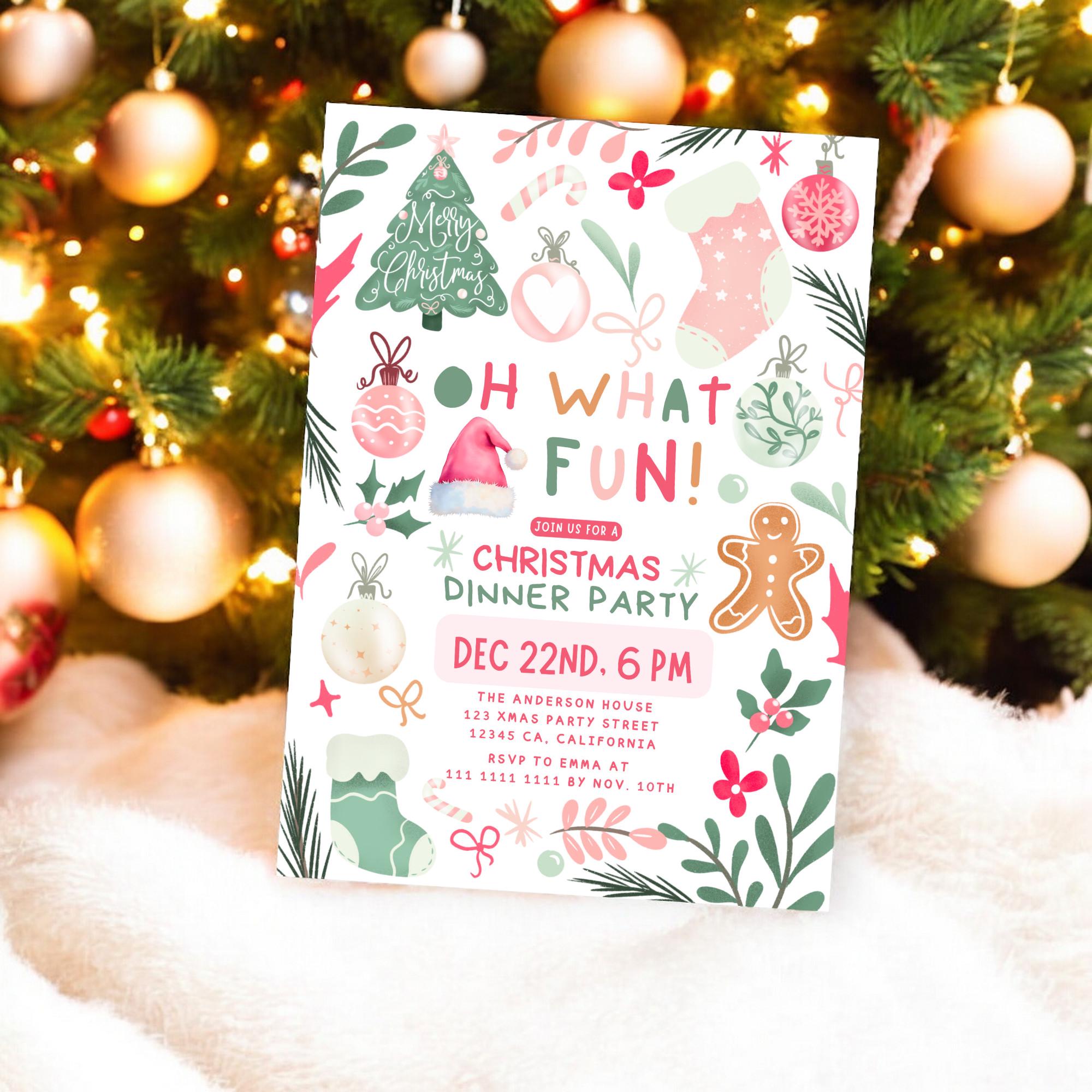 Oh What Fun Christmas Printable Invitation, Pink Christmas Invite, Oh ...
