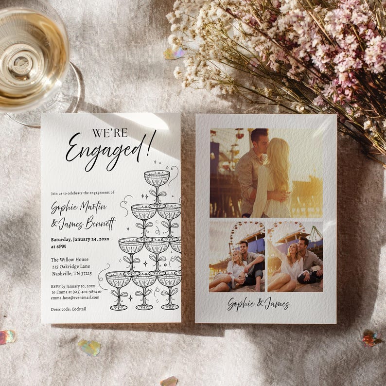 Modern Photo Engagement Party Invitation + Evite: Black & White ...