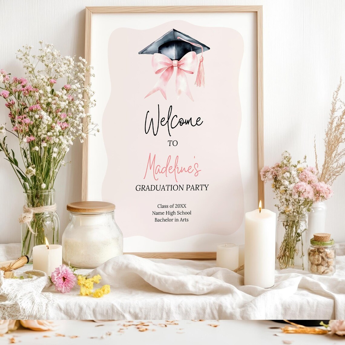 Editable Pink Coquette Graduation Welcome Sign Template 18x24 ...