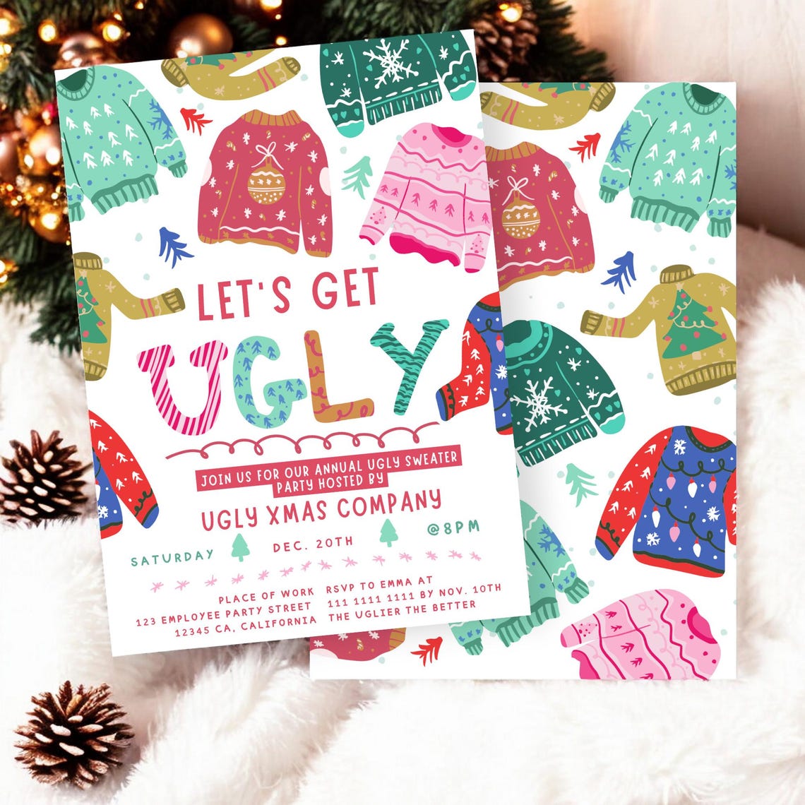 Fun Editable Ugly Sweater Party Invitation, DIY Christmas Party Invite ...