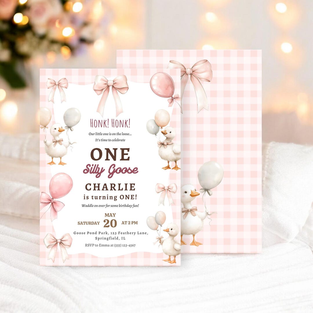 Printable One Silly Goose First Birthday Invitation, Editable Kids Girl ...