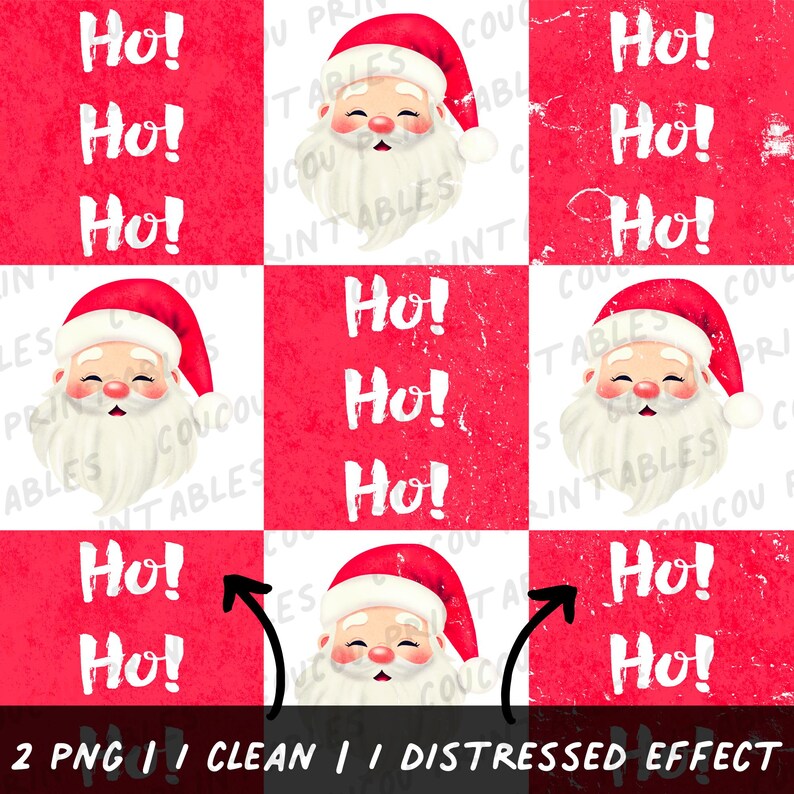 Retro Checkered Santa Claus PNG Set, Trendy Distressed Christmas PNG, Christmas Sublimation ...