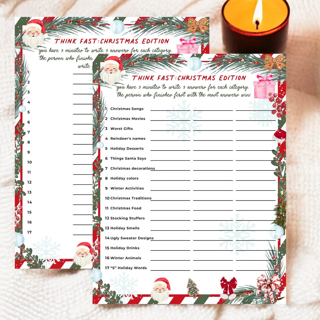 Think Fast Christmas Printable Game | Fun Holiday Trivia, Holiday Party ...