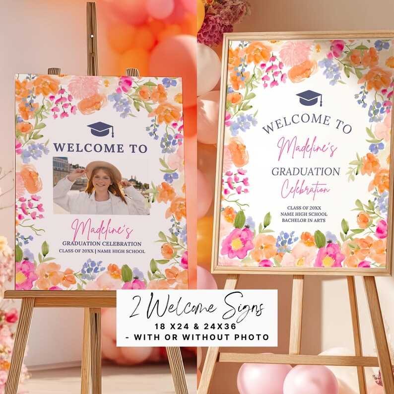 2 Printable Boho Wildflower Graduation Welcome Sign With and Without ...