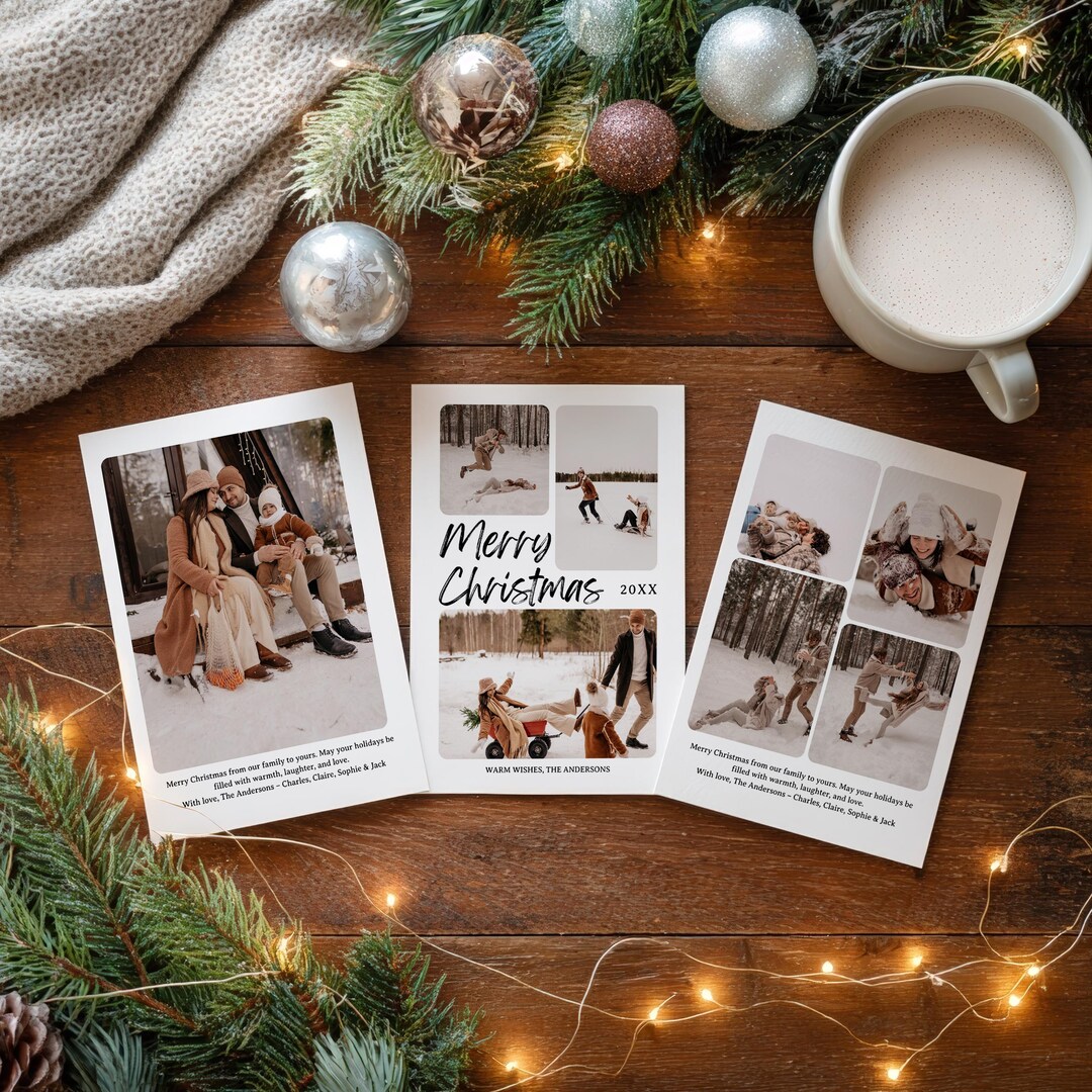 Modern Christmas Photo Collage Card Template + Evite: Family Winter ...