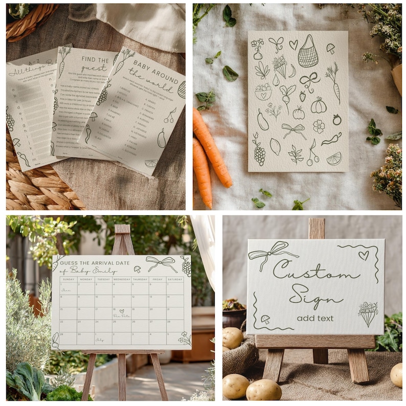 Locally Grown Baby Shower Bundle, Editable Farmer's Market Baby Invite ...