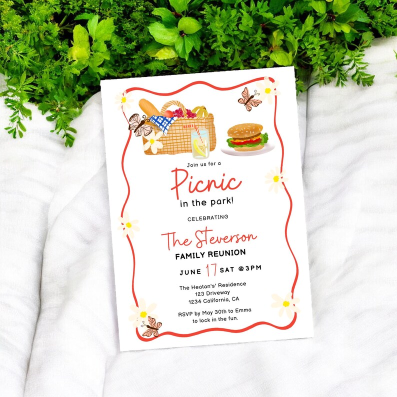 Printable Summer Picnic Invitation, Editable Template, Cute Picnic ...