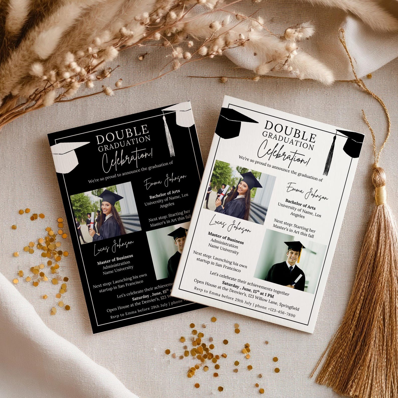 Printable Double Graduation Invitation Announcement & Evite: Dual Grad ...