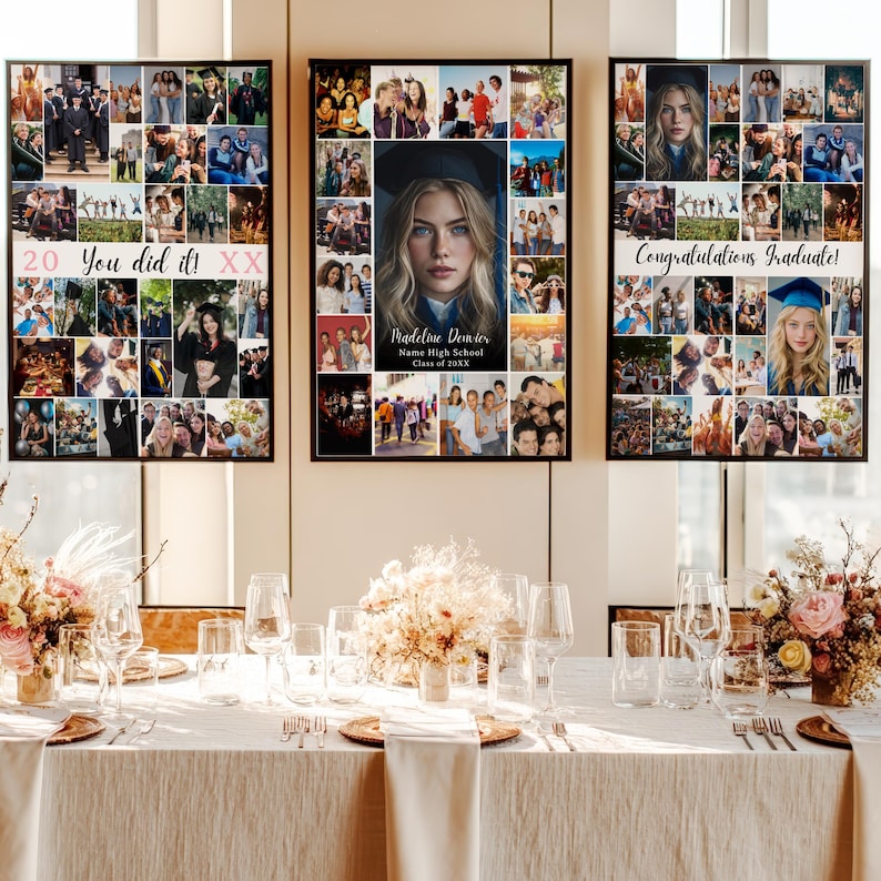 Graduation Photo Collage Template Party 3 Signs, Editable Printable 77 ...