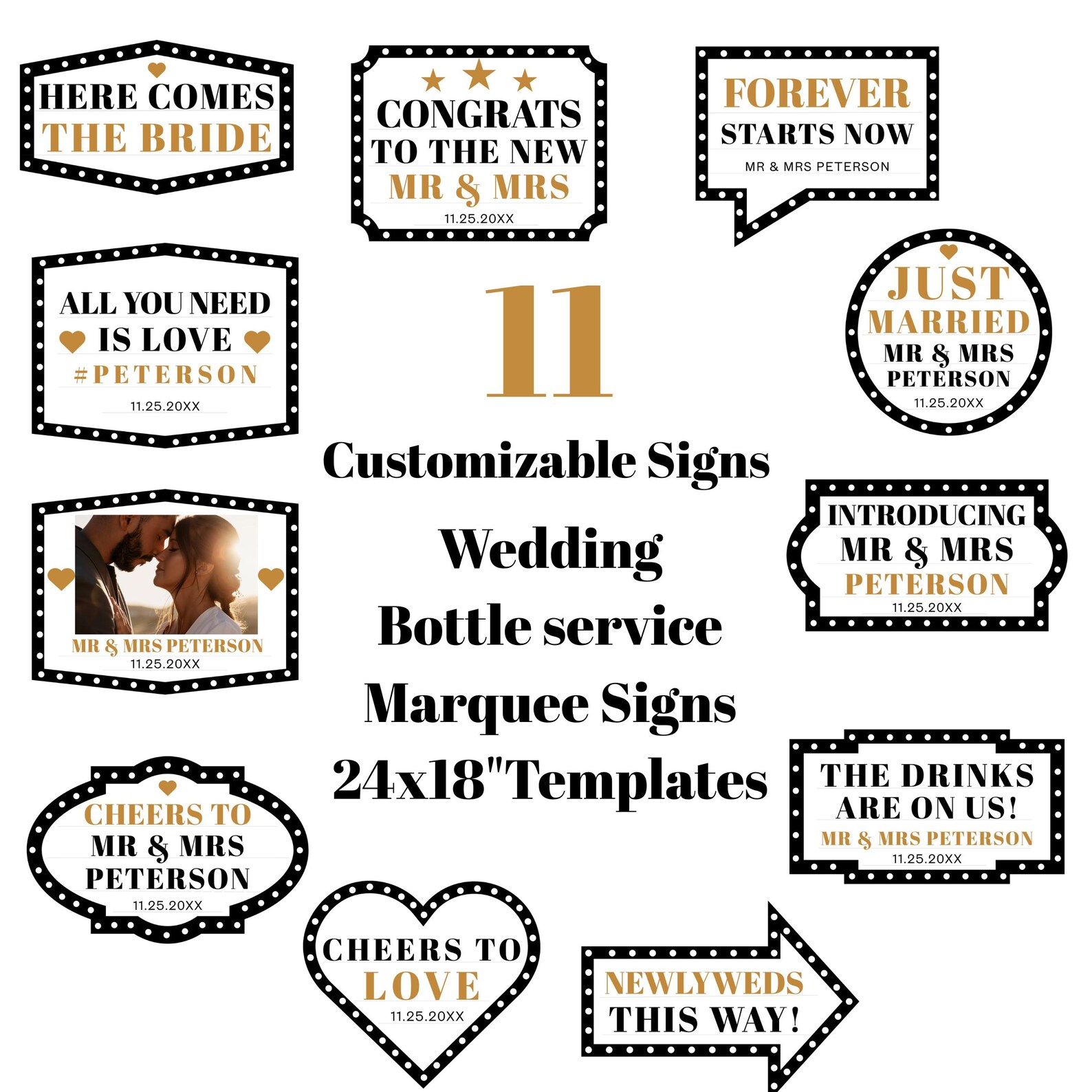 11 Marquee Wedding Signs Bundle: Editable VIP Bottle Service Template ...