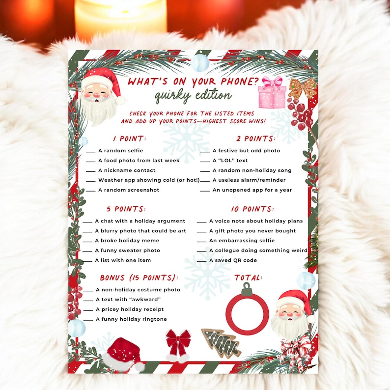 Christmas What's on Your Phone Office Party Game - Fun Printable Pack, Holiday Party Game,work ...