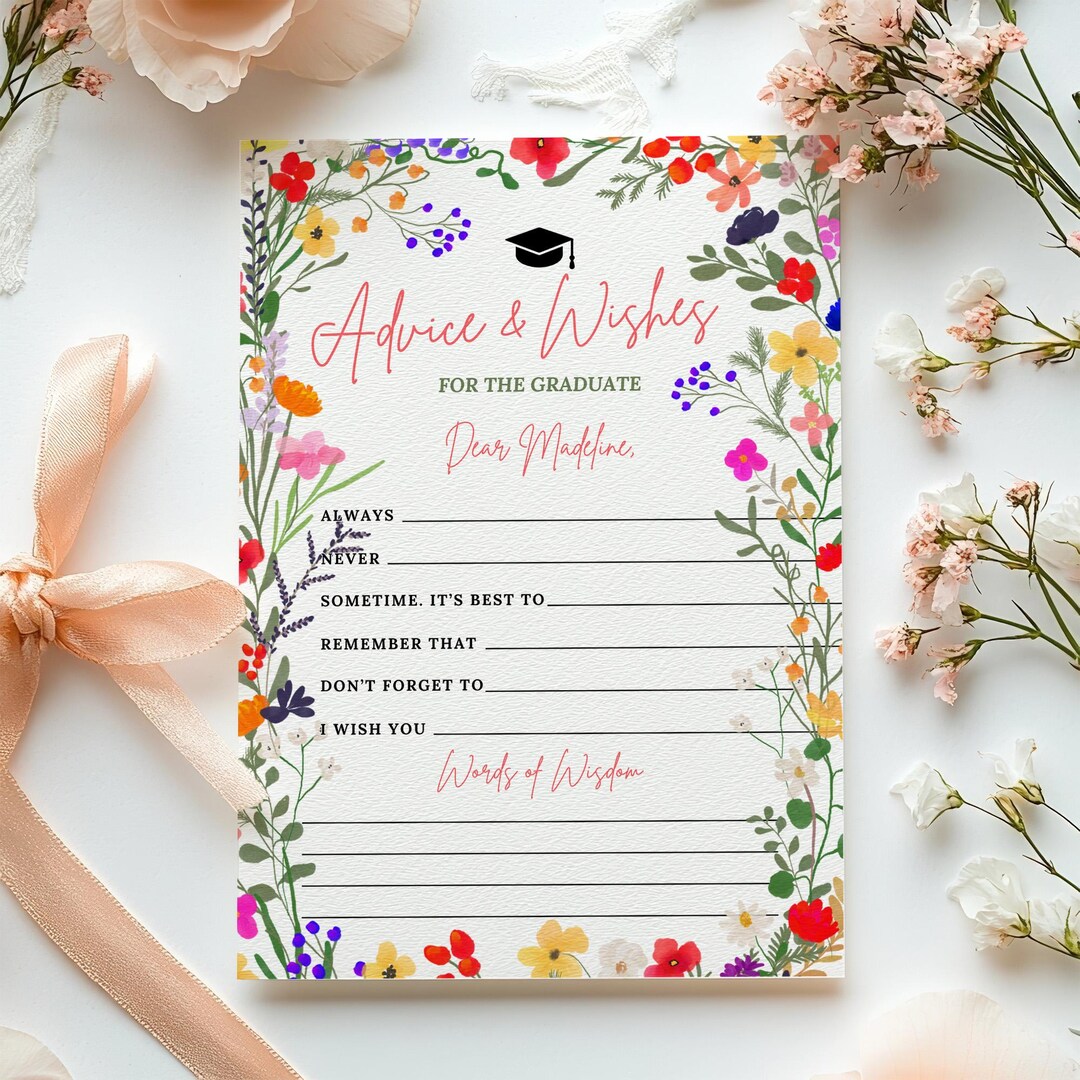 Wildflower Floral Graduation Advice and Wishes Card – 5x7 Printable ...