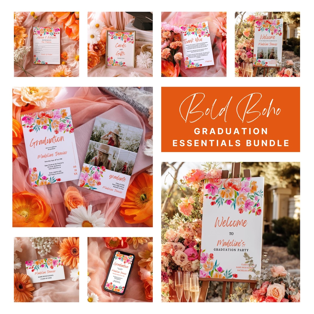 Bold Boho Graduation Party Bundle: Invitation, Welcome Signs, Evite ...