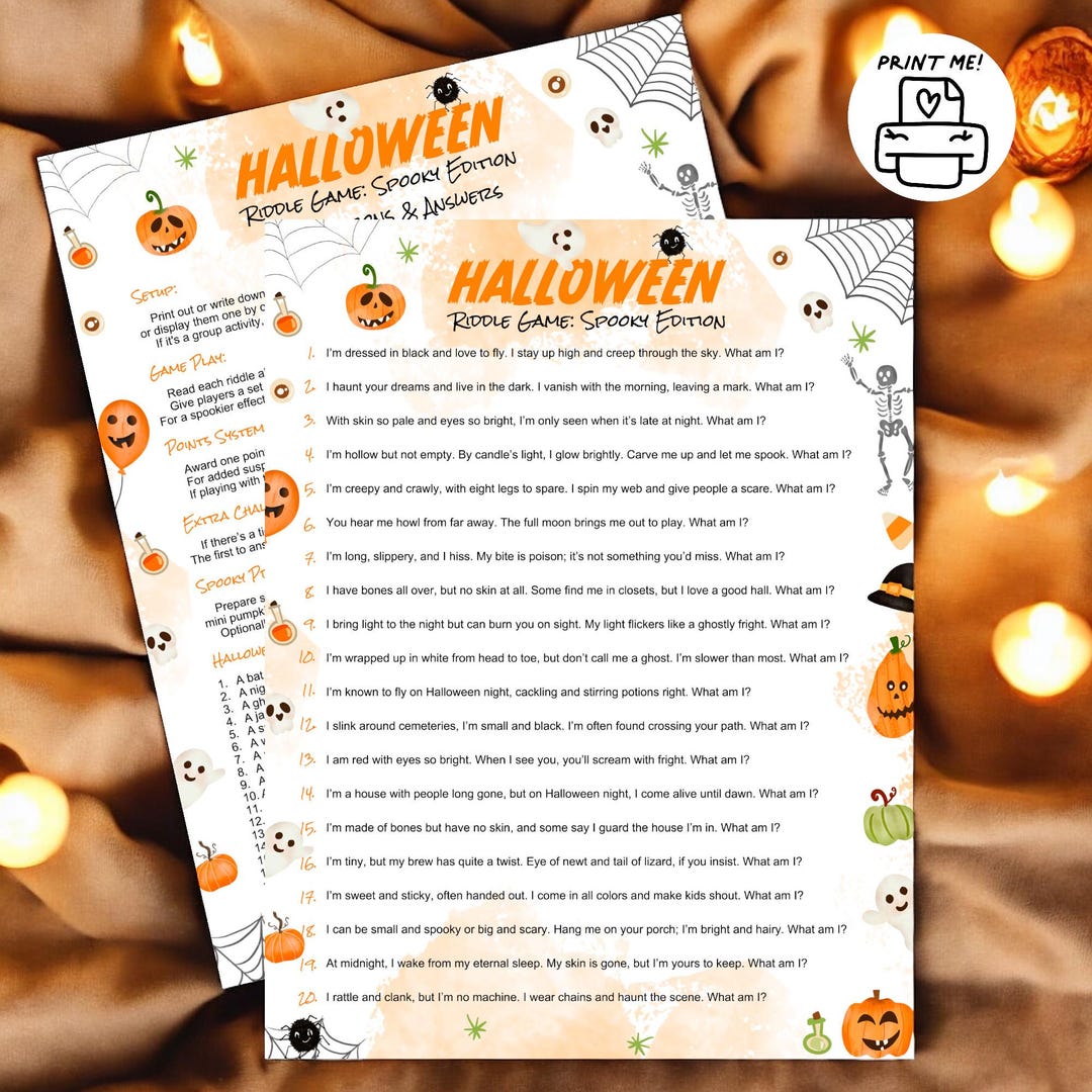 Spooky Halloween Riddle Printable Game for Kids & Adults Party Activity ...