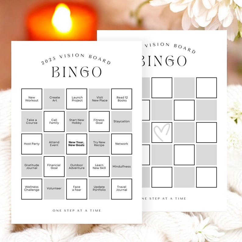 2025 Vision Board Bingo Printable Template – Editable 5x7 New Year Goal ...