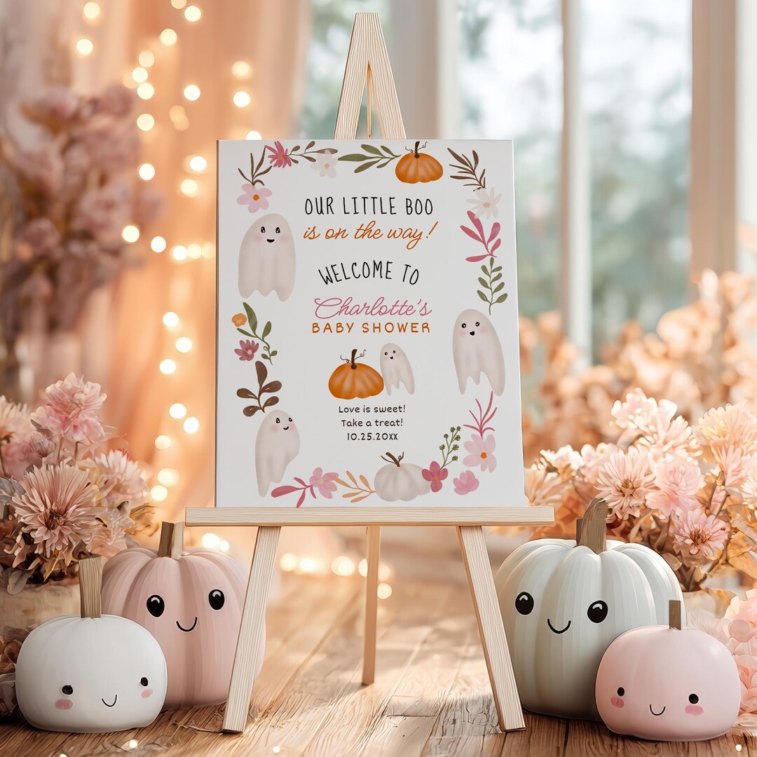 Printable Little Boo Baby Shower Welcome Sign: Editable Ghost Halloween ...