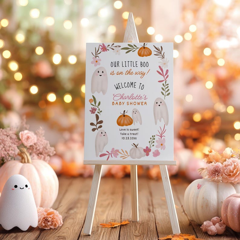 Printable Little Boo Baby Shower Welcome Sign: Editable Ghost Halloween ...