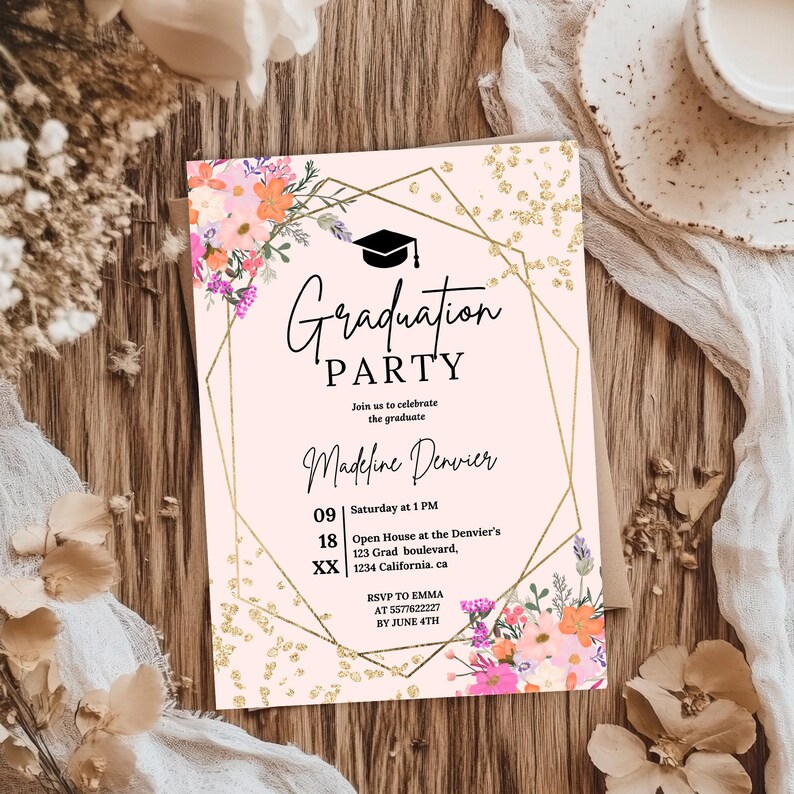 Boho Wildflower Graduation Party Invitation Announcement Template ...