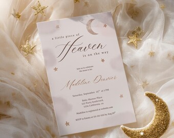 Convite e E-mail para Chá de Bebê "Enviado do Céu": Nuvens Neutras, Lua ...