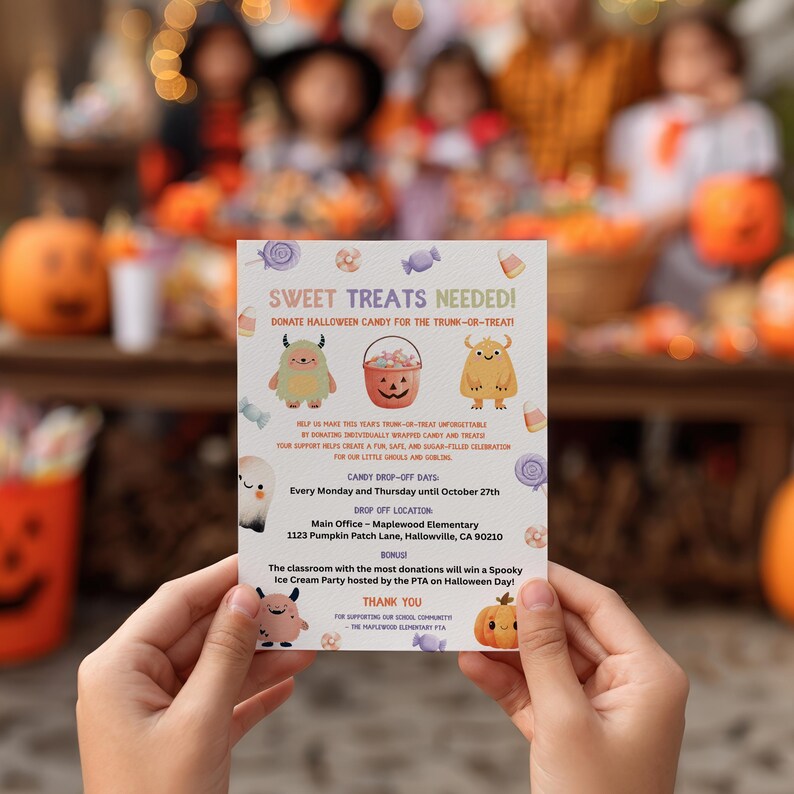 Halloween Candy Drive Flyer | School Trunk or Treat, PTA PTO (editable ...