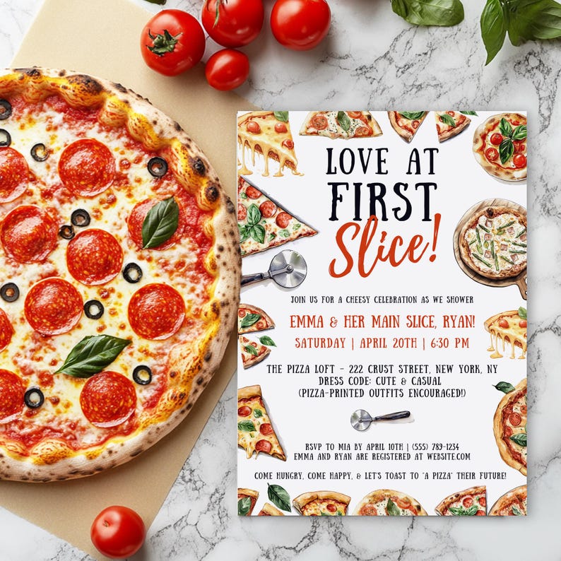 Love at First Slice Pizza Bridal Shower Invitation: Cheesy Couples ...