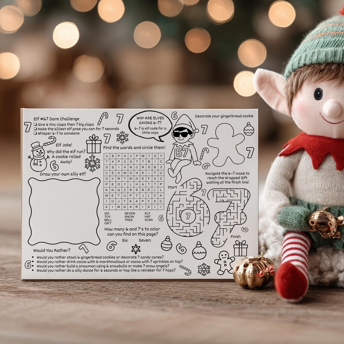 Elf 67 Coloring Activity Sheet Printable: Six Seven Meme Funny ...