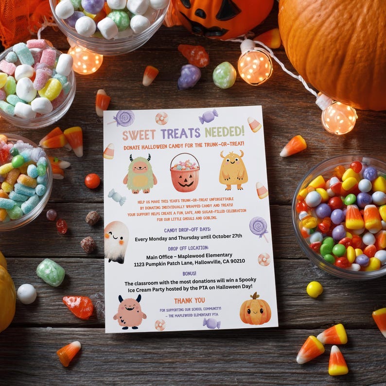 Halloween Candy Drive Flyer | School Trunk or Treat, PTA PTO (editable ...