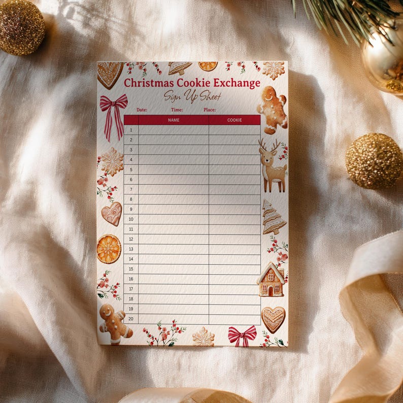 Printable Christmas Cookie Swap Exchange Sign-up Sheet: Holiday Winter ...