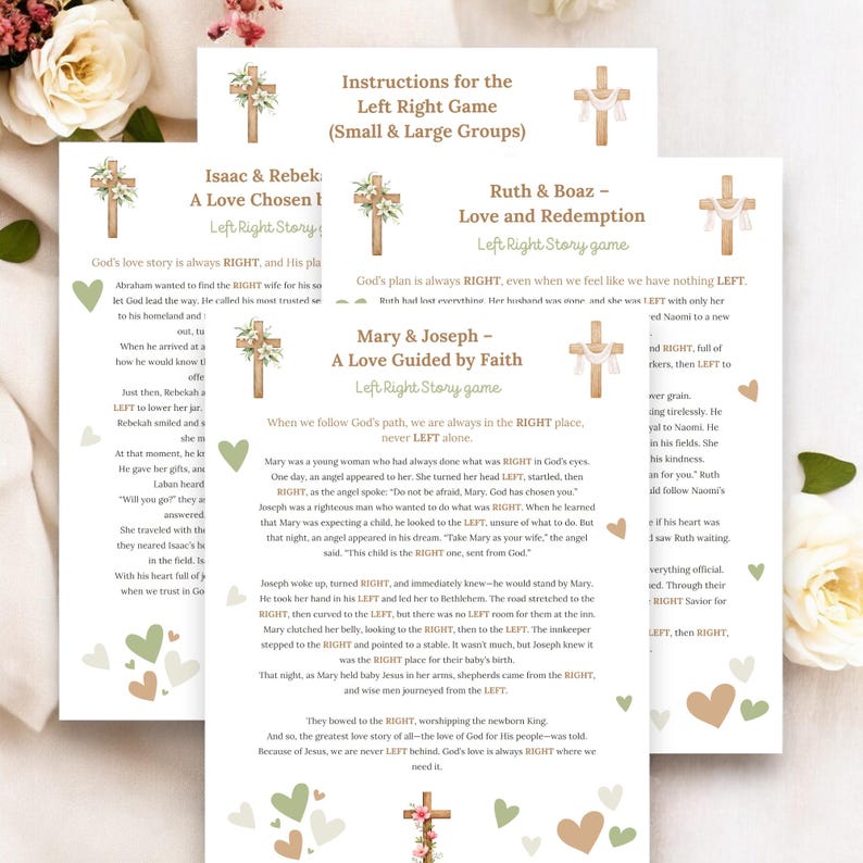 3 Printable Bible Love Story Left Right Games | Printable Christian ...