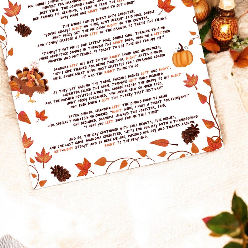 Left Right Story Thanksgiving Game, Turkey Game, Family Friends Party ...