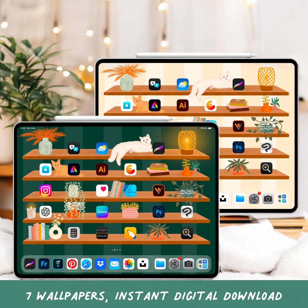 Cozy Bookshelf Wallpaper for iPad Pro M4 – Light and Dark Modes ...