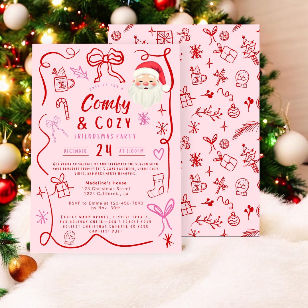 Comfy and Cozy Christmas Party Invitation, Editable Friendsmas Funny PJ ...