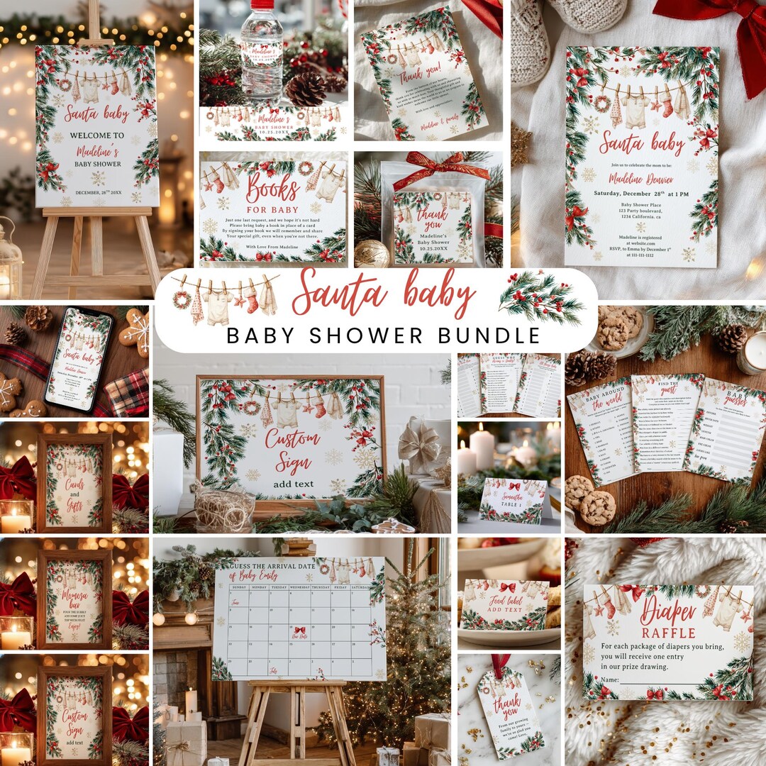 Christmas Santa Baby Shower Clothesline Invitation Party Bundle ...