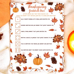 4 Thanksgiving Gratitude Dice Game: Printable Kids Adults Family ...