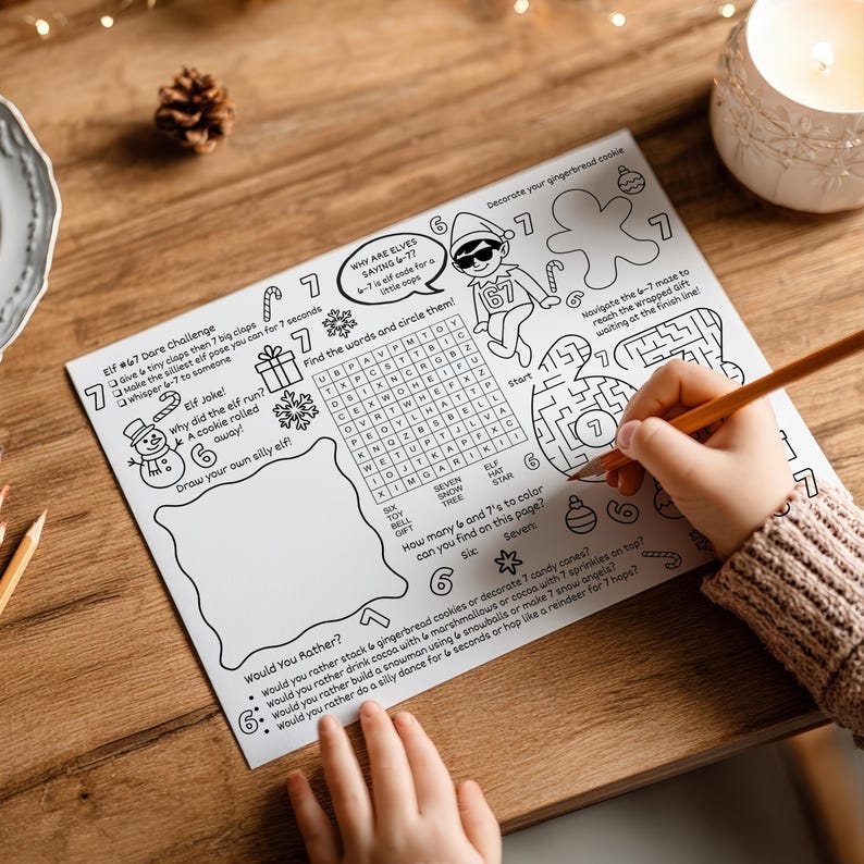 Elf 67 Coloring Activity Sheet Printable: Six Seven Meme Funny ...