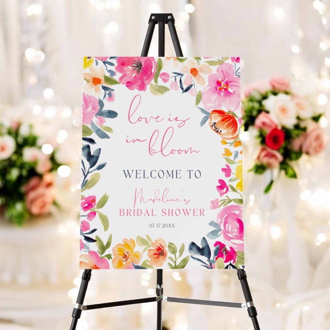 Boho Love Is in Bloom Placa de boas-vindas para chá de panela, aquarela ...