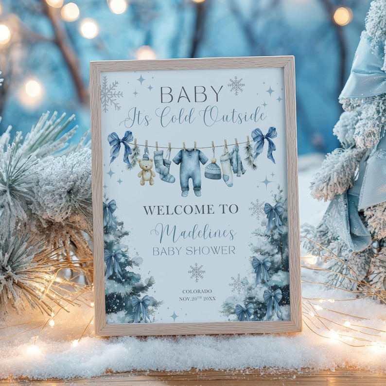 Baby It’s Cold Outside Baby Shower Welcome Sign: Winter Blue Boy ...