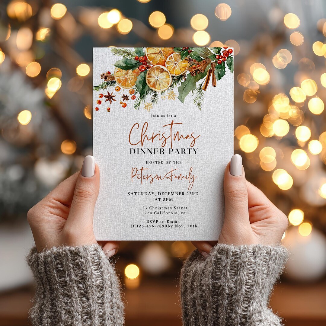 Christmas Boho Citrus Invitation & Evite | Printable Winter Holiday ...
