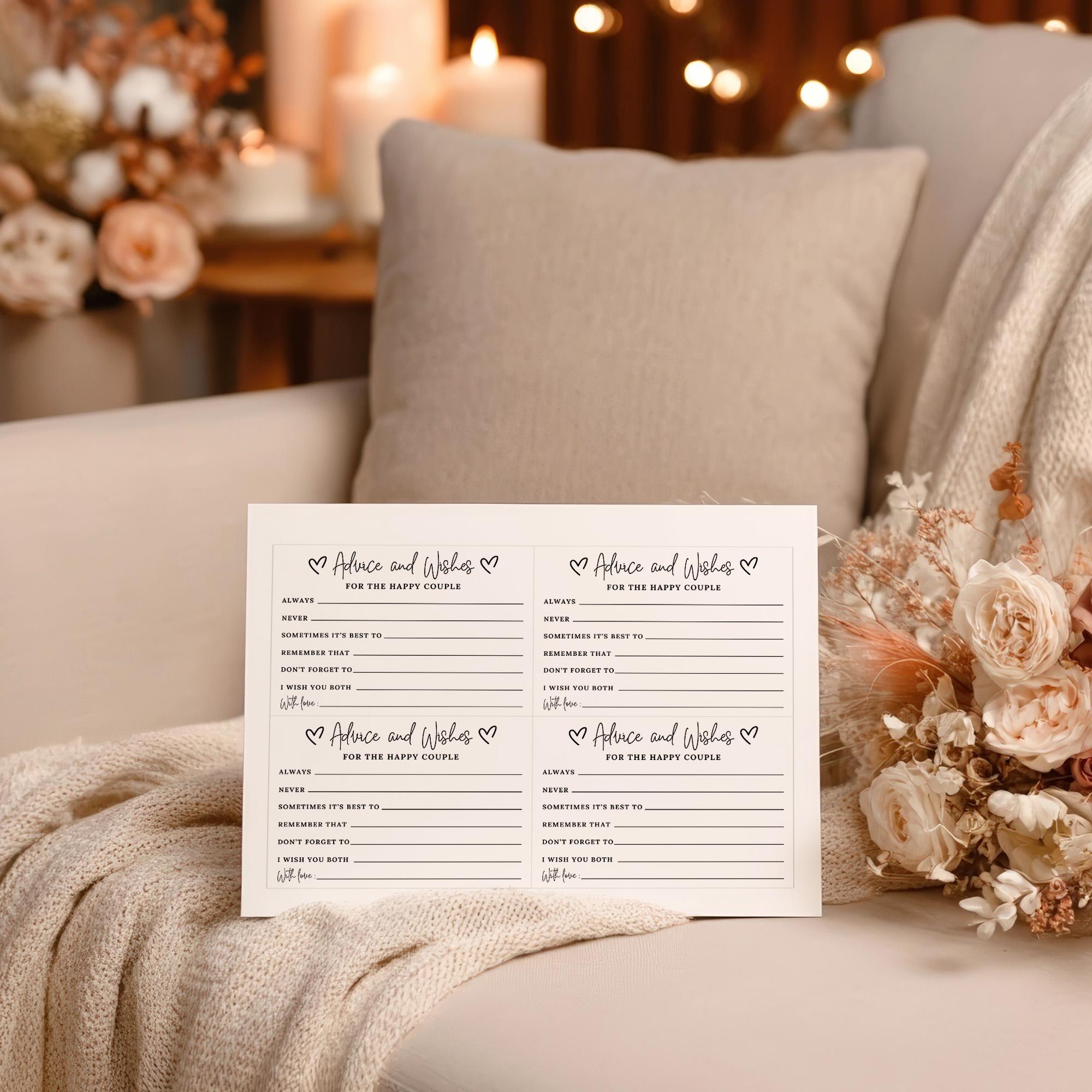Editable Advice and Wishes for Bride and Groom, Wedding Cards: Bridal ...