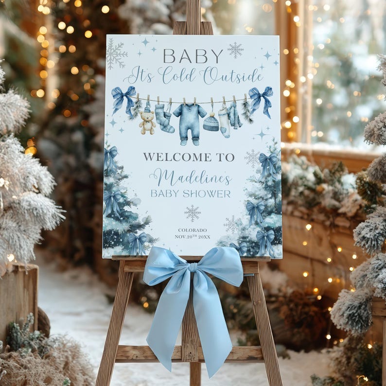 Baby It’s Cold Outside Baby Shower Welcome Sign: Winter Blue Boy ...