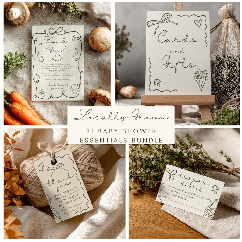 Locally Grown Baby Shower Bundle, Editable Farmer's Market Baby Invite ...
