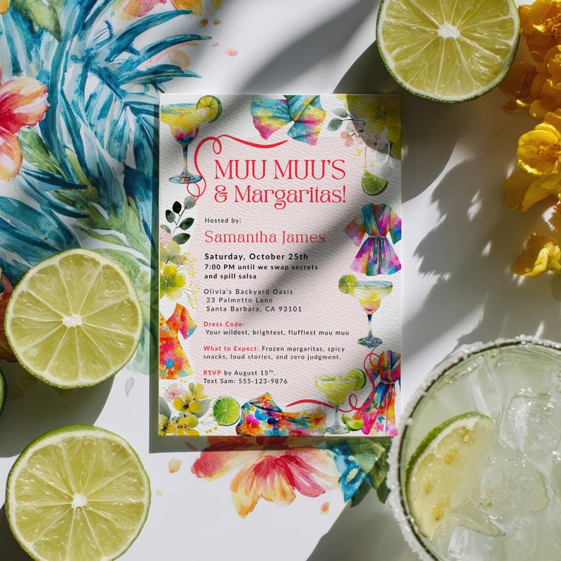 Pink Muu Muus & Margaritas Party Invitation Evite, Girls Night Hawaiian ...