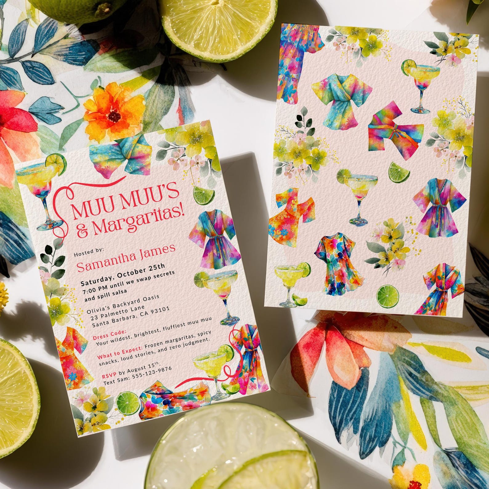 Pink Muu Muus & Margaritas Party Invitation Evite, Girls Night Hawaiian ...