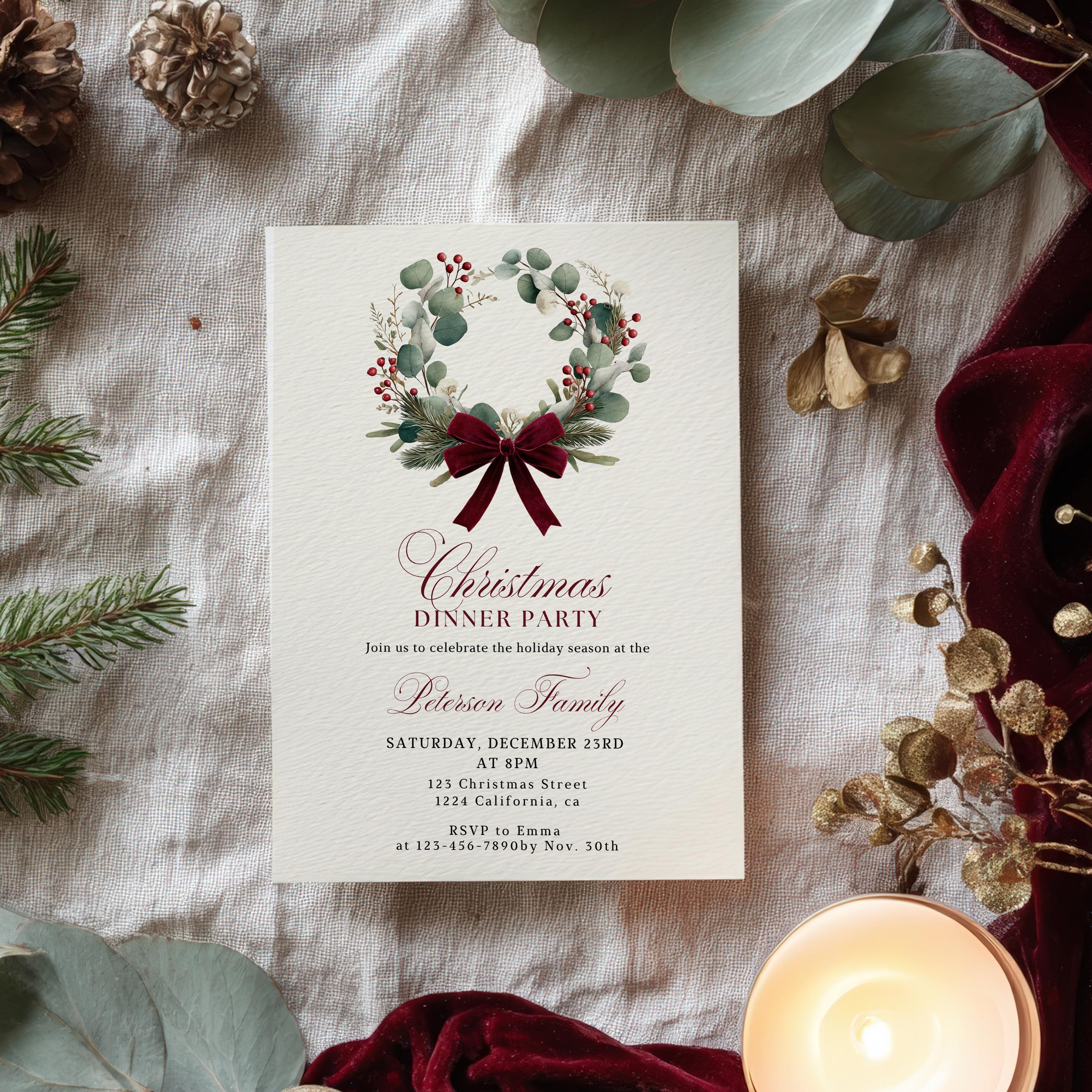 Vintage Rustic Holiday Wreath Christmas Party Invitation & Evite ...