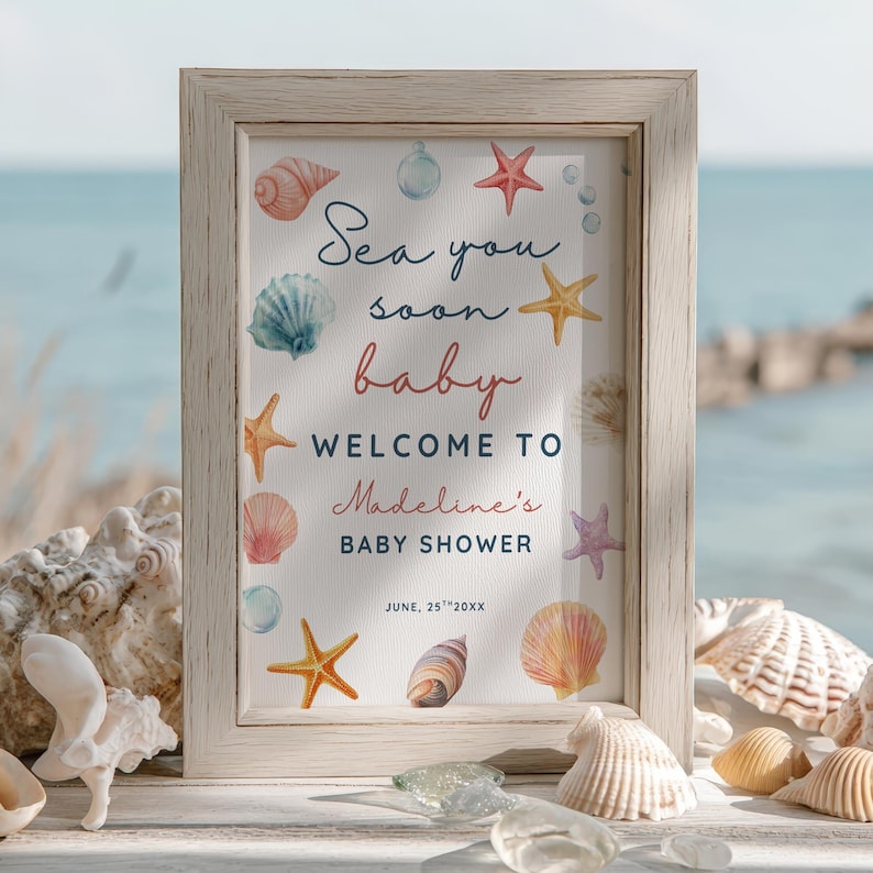 Sea You Soon Baby Shower Welcome Sign: Printable Editable Coastal Decor ...