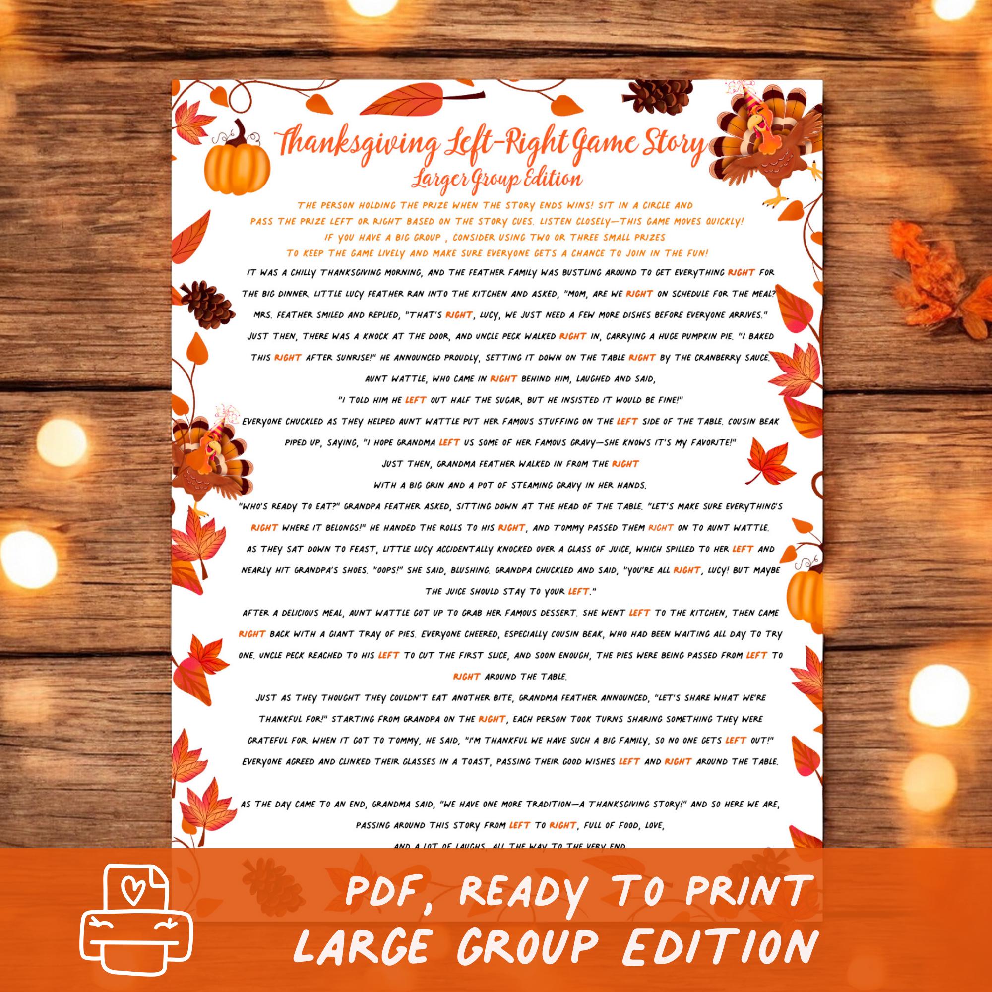 Thanksgiving Left Right Game, Family Friends Activity (digital Download ...