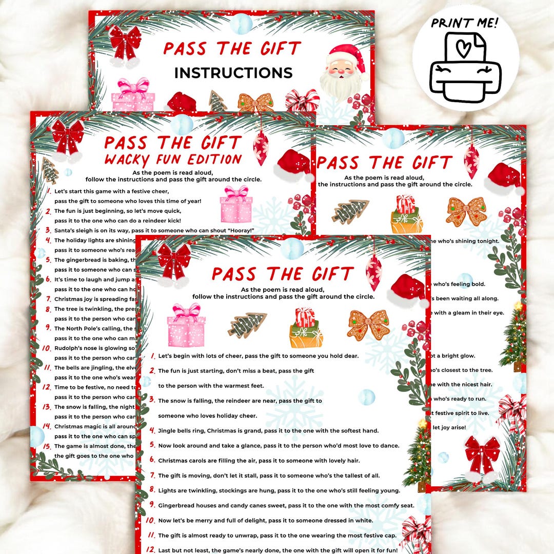 Pass the Gift Christmas 3 Games Printable – Fun Holiday Party Game ...