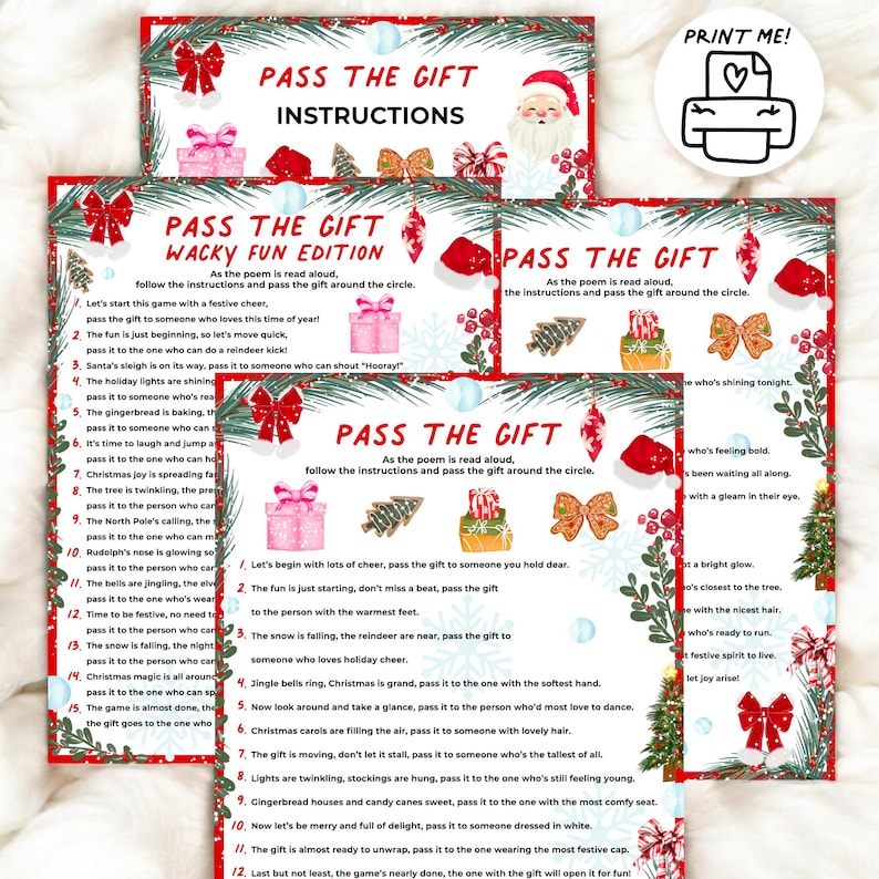 Pass the Gift Christmas 3 Games Printable: Holiday Party Prize, Group ...